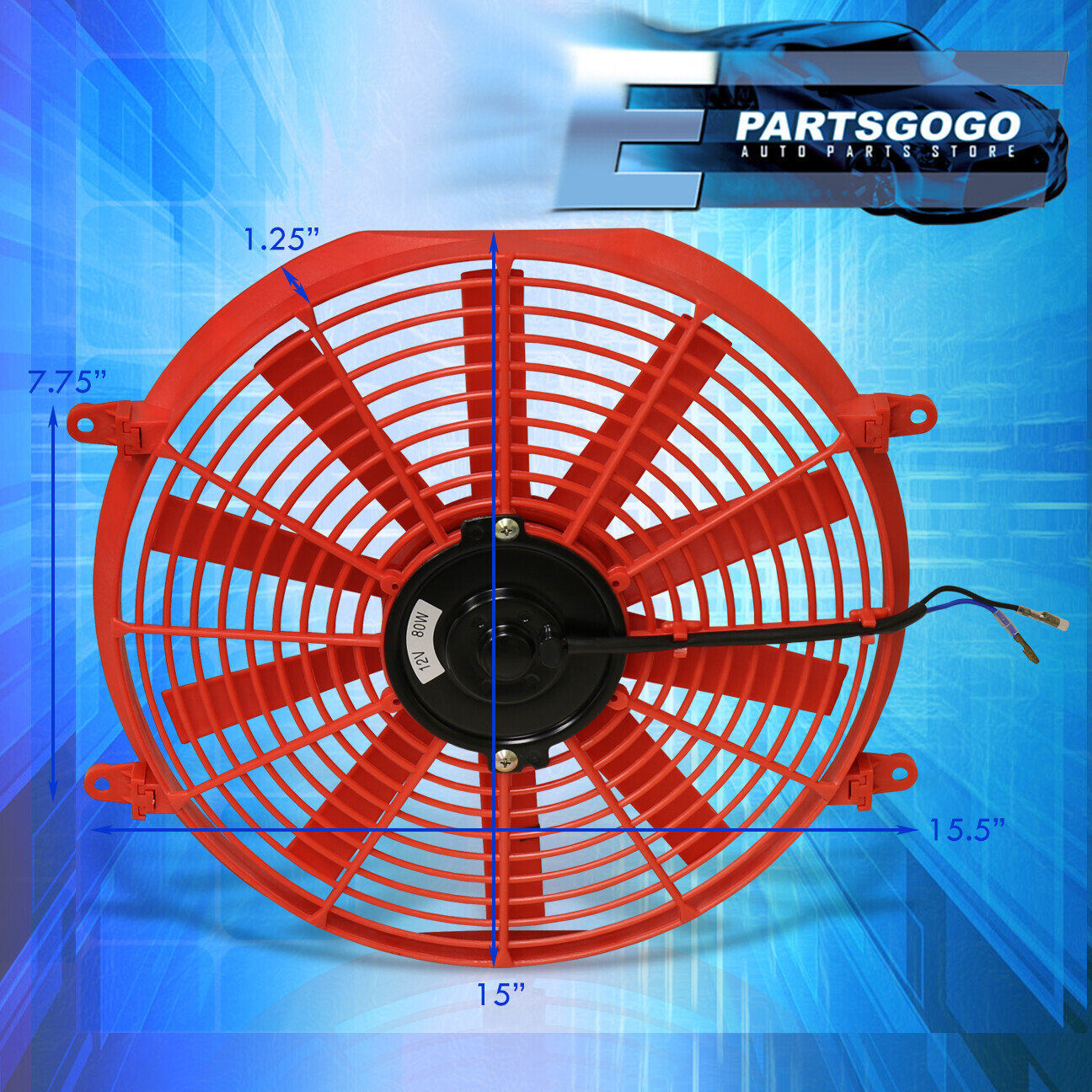 x1 14" Inch 12V Electric Slim Push Pull Radiator Cooling Fan Red ...