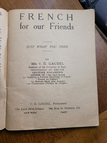 Antique French "French for our Friends" learn French language paper ...