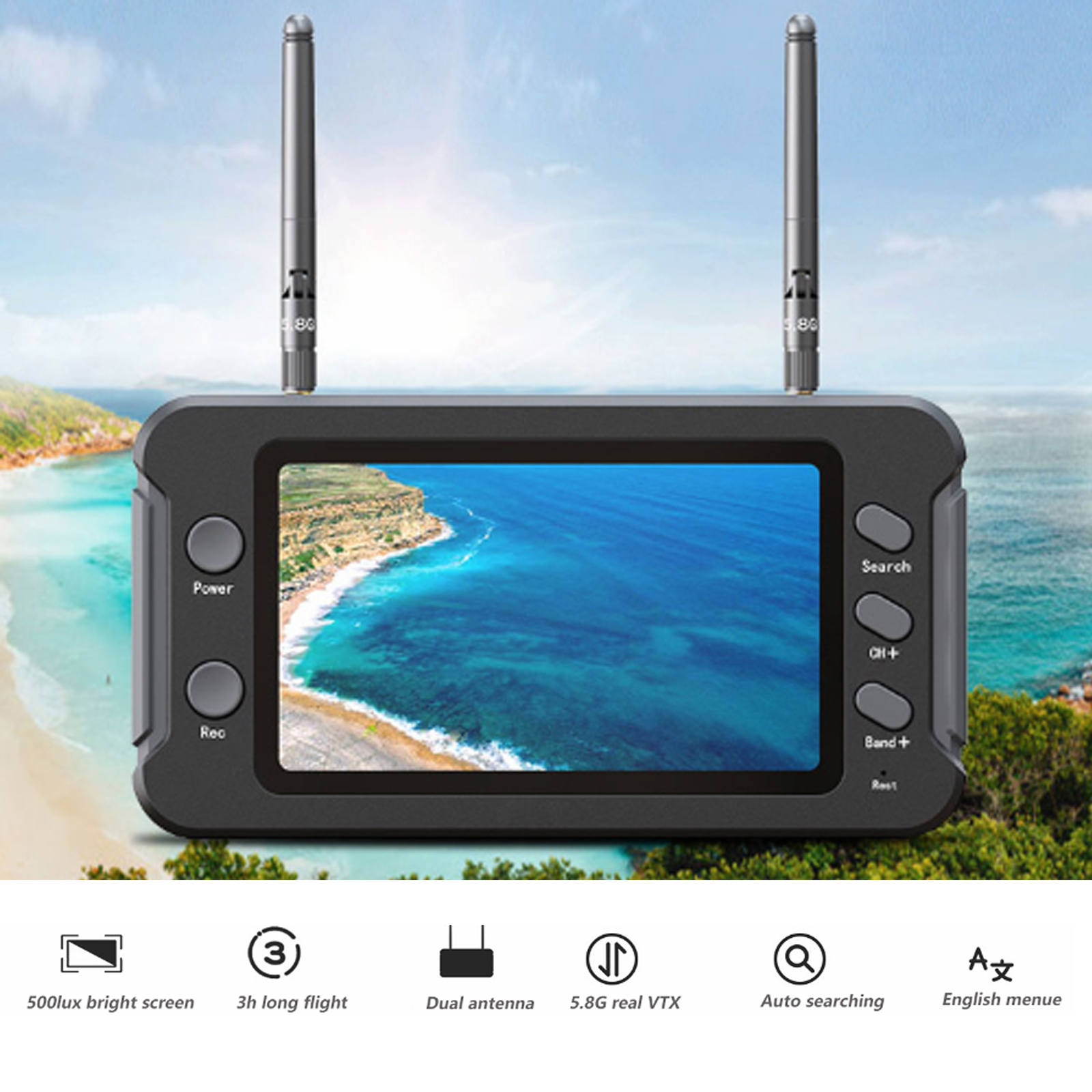 For FPV Receiver Monitor 4.3 Inch 5.8GHz DVR Function Screen RC Drone ...