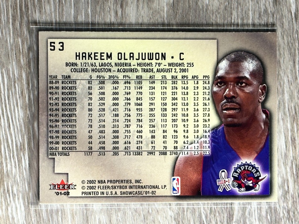 2001-02 Fleer Showcase Hakeem Olajuwon #53 HOF Toronto Raptors | eBay