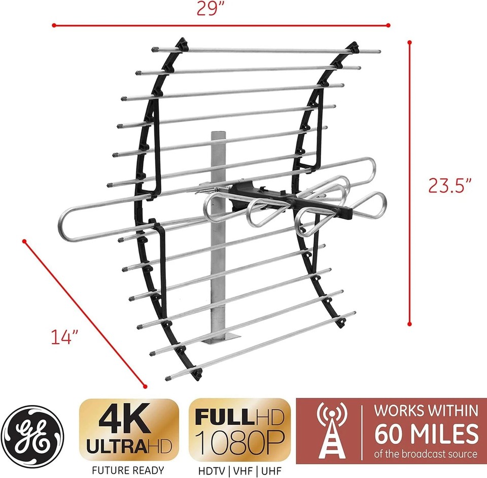 GE Pro Outdoor TV Antenna Long Range Antenna 4K 1080P VHF UHF Digital ...