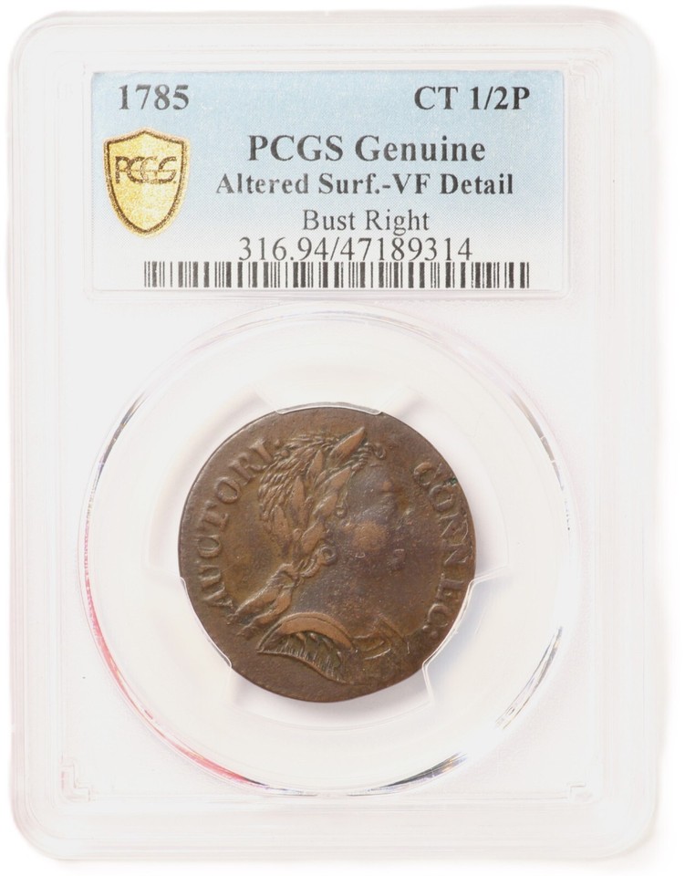 PCGS VF Det. 1785 Connecticut Mailed Bust Right US Colonial Copper Coin ...