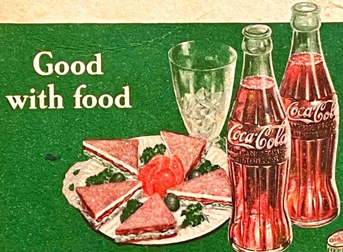 1935 COCA-COLA GOOD WITH FOOD BOTTLES & SANDWICH TRAY DEPRESSION ERA ...