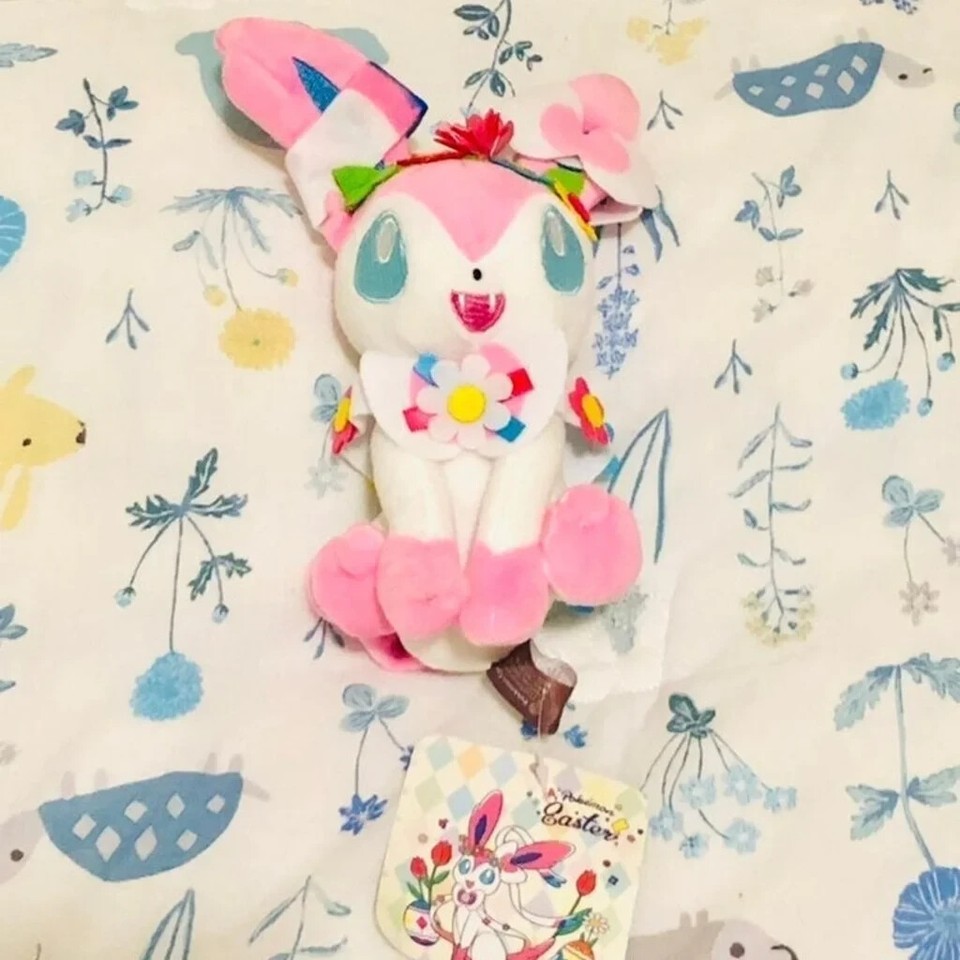 New Pokemon Sylveon Fairy Eevee Plush Doll Toy Easter Flower Edition ...