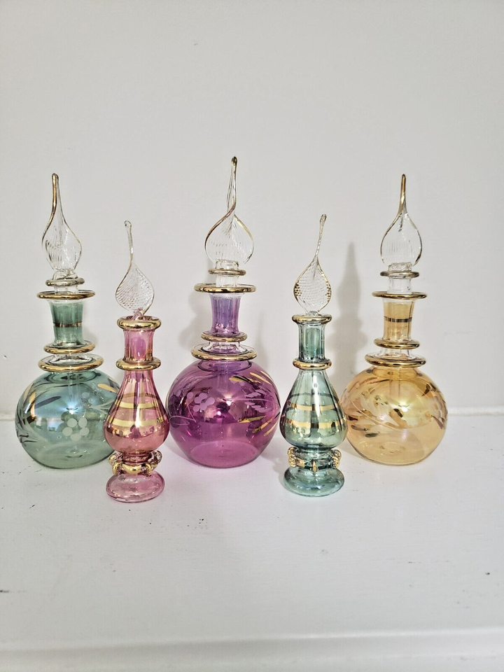 New Set of 5 Beautiful Egyptian Perfume Bottles Pyrex Glass | eBay