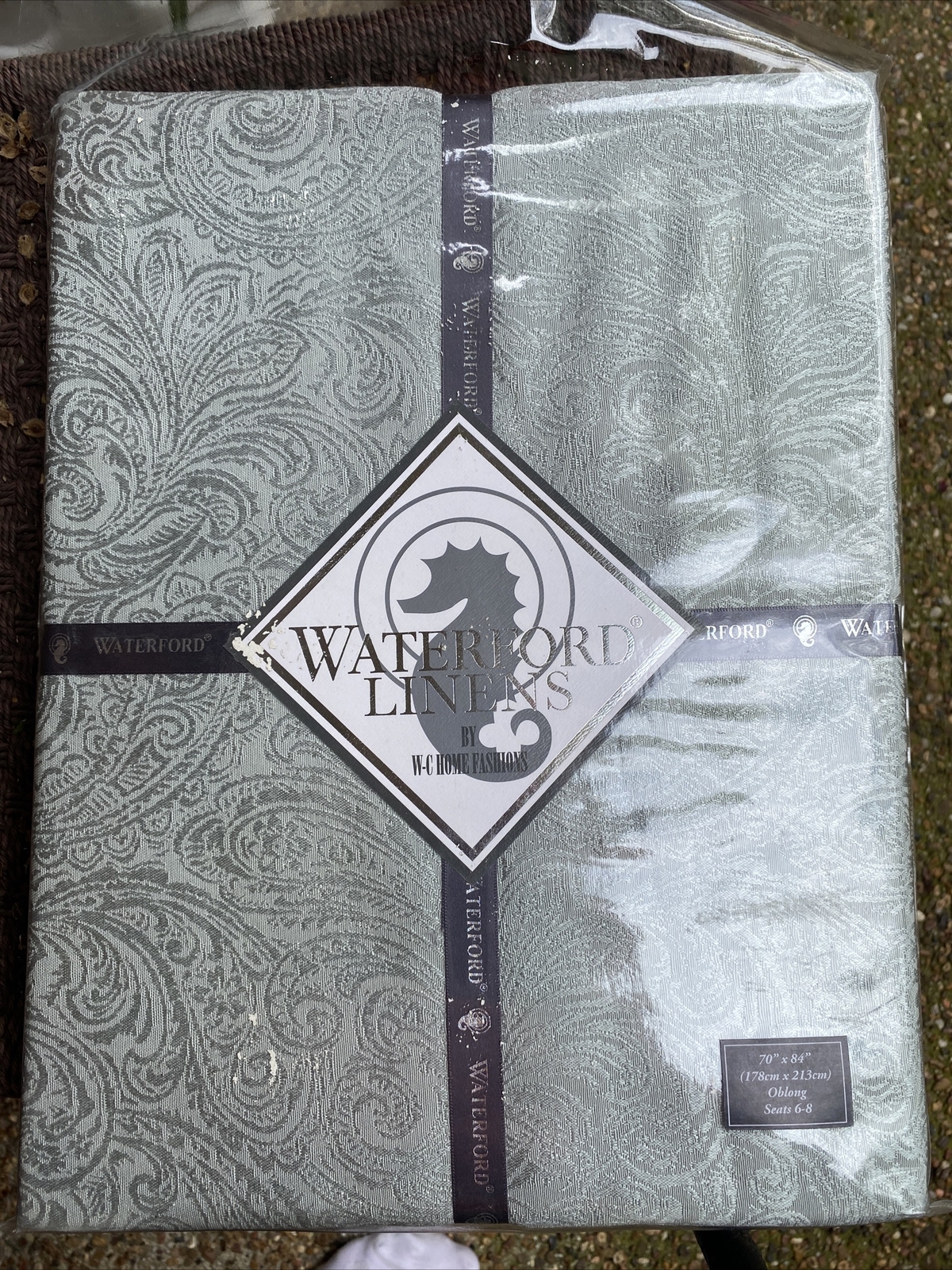 Waterford Linens CHELSEA Tablecloth 70”” OBLONG aqua sage green for ...