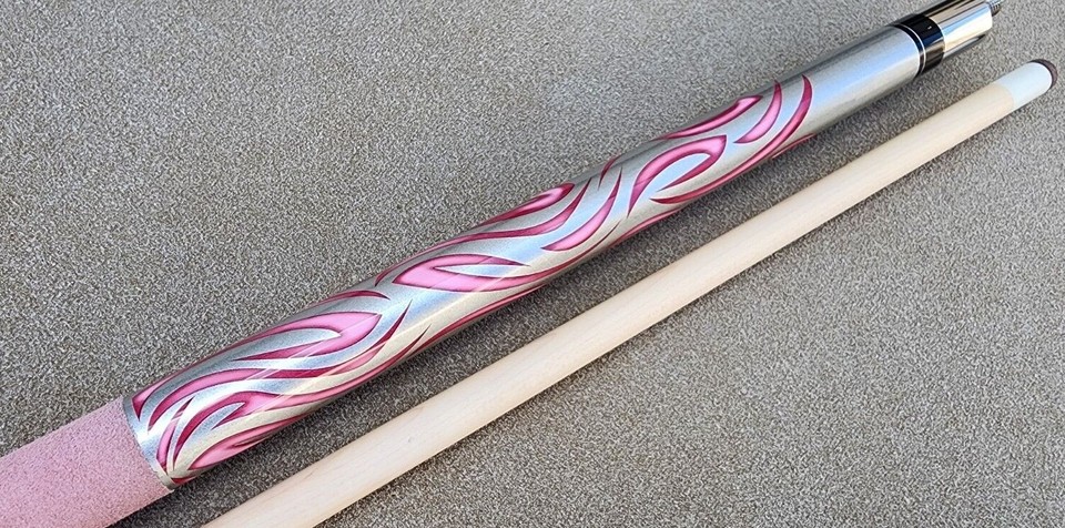 Players F-2780 Pool Cue, Pink Flames, Suede Wrap, Choice Shaft Diameter ...