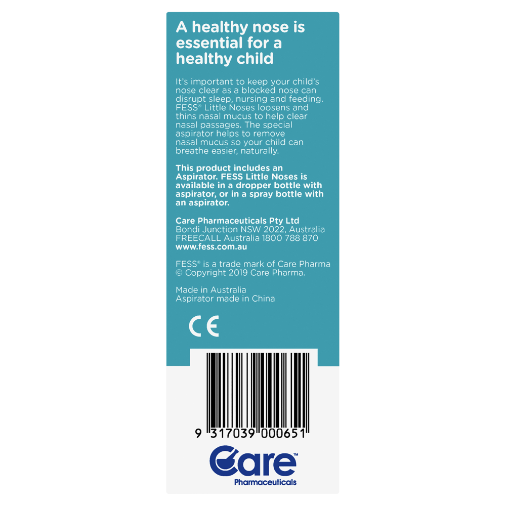 Fess Little Noses Saline Nasal Drops + Aspirator 25mL Relieve Blocked ...