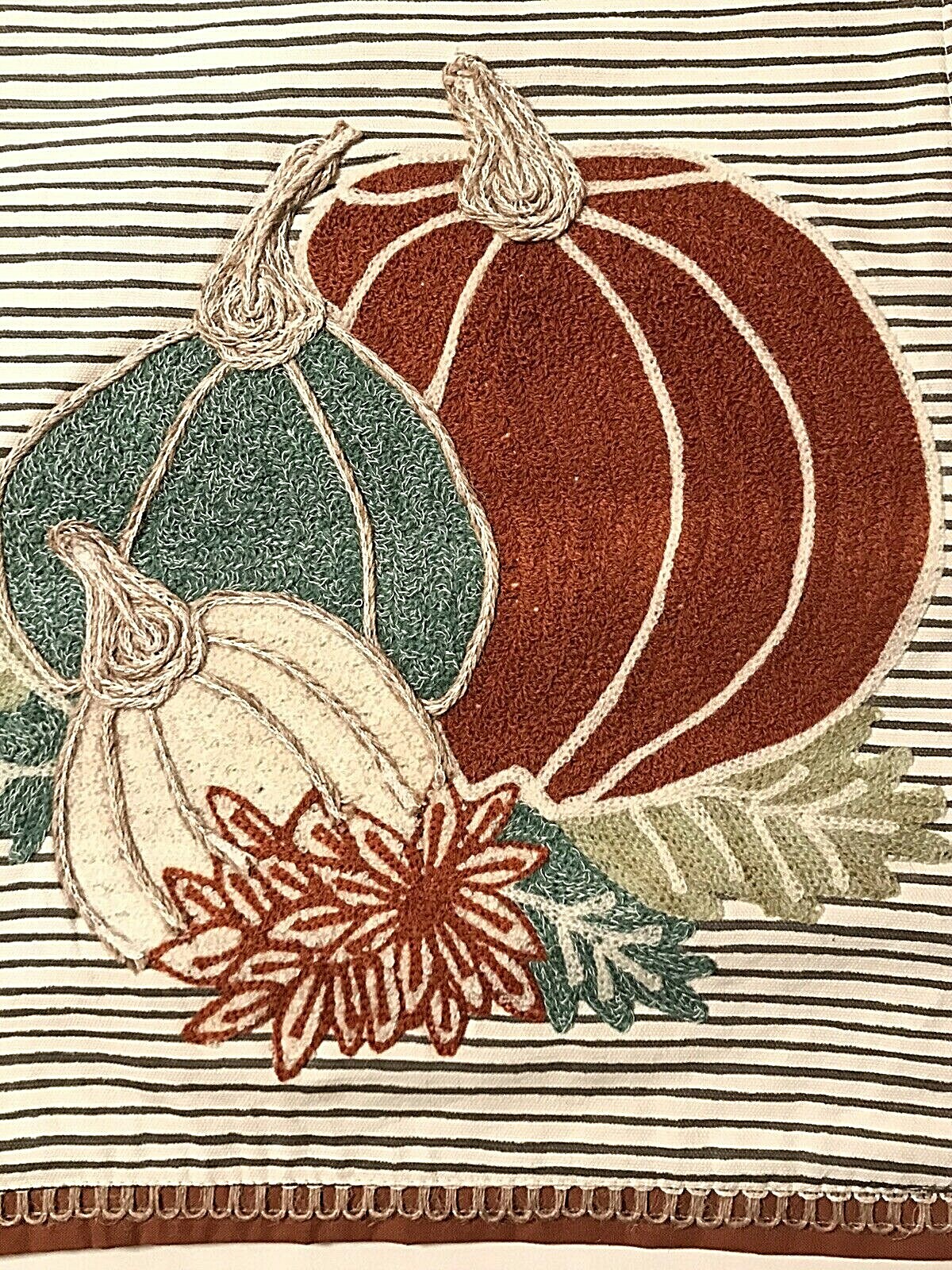 Fall Harvest Gray Striped Embroidered Pumpkins Table Runner 14”x72 ...