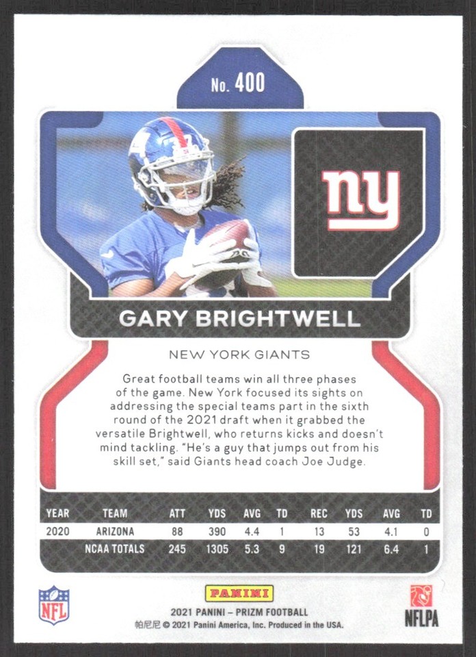 2021 Panini Prizm Gary Brightwell Rookie New York Giants #400 | eBay