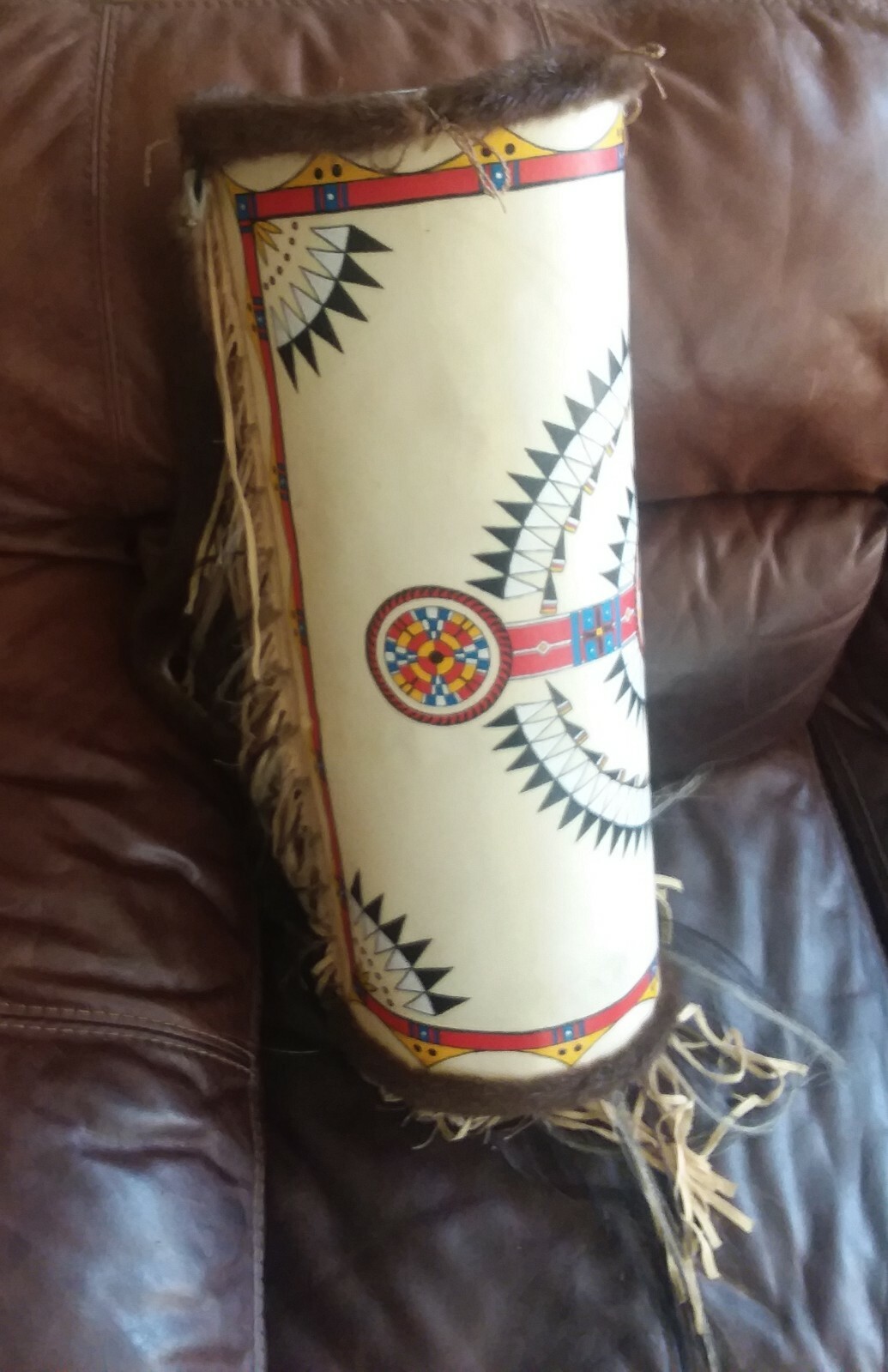 22” Tall Native American Inspired Plains Indian Painted Rawhide ...