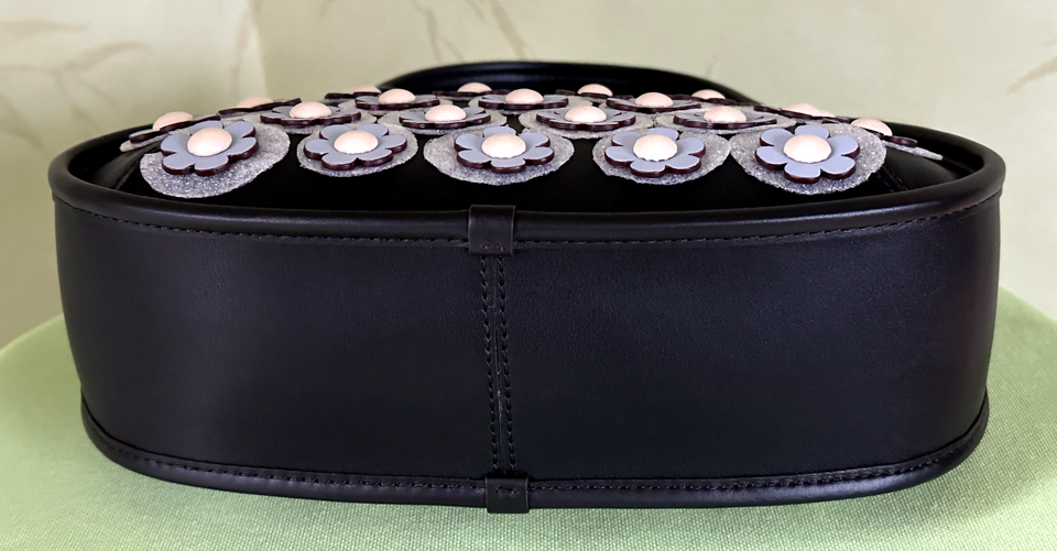 COACH COACHTOPIA ERGO BAG w/MINI FLOWER APPLIQUE:NWT BLACK/ICE BLUE ...