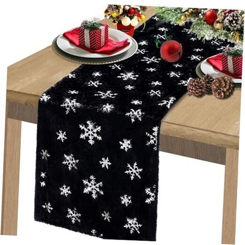 Christmas Black Table Runners 90 Inches Long 13x90 Inch Black Silver ...