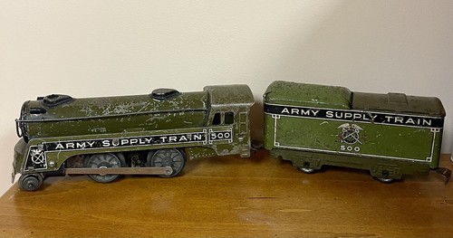 Rare Vintage Prewar MARX ARMY SUPPLY TRAIN #500 LOCOMOTIVE & TENDER ...