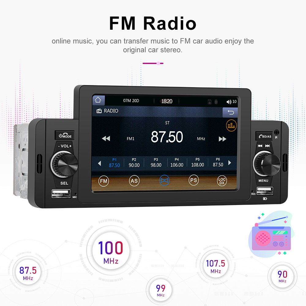 5 Inch Single 1DIN Bluetooth Car Stereo Radio Apple Carplay Android ...