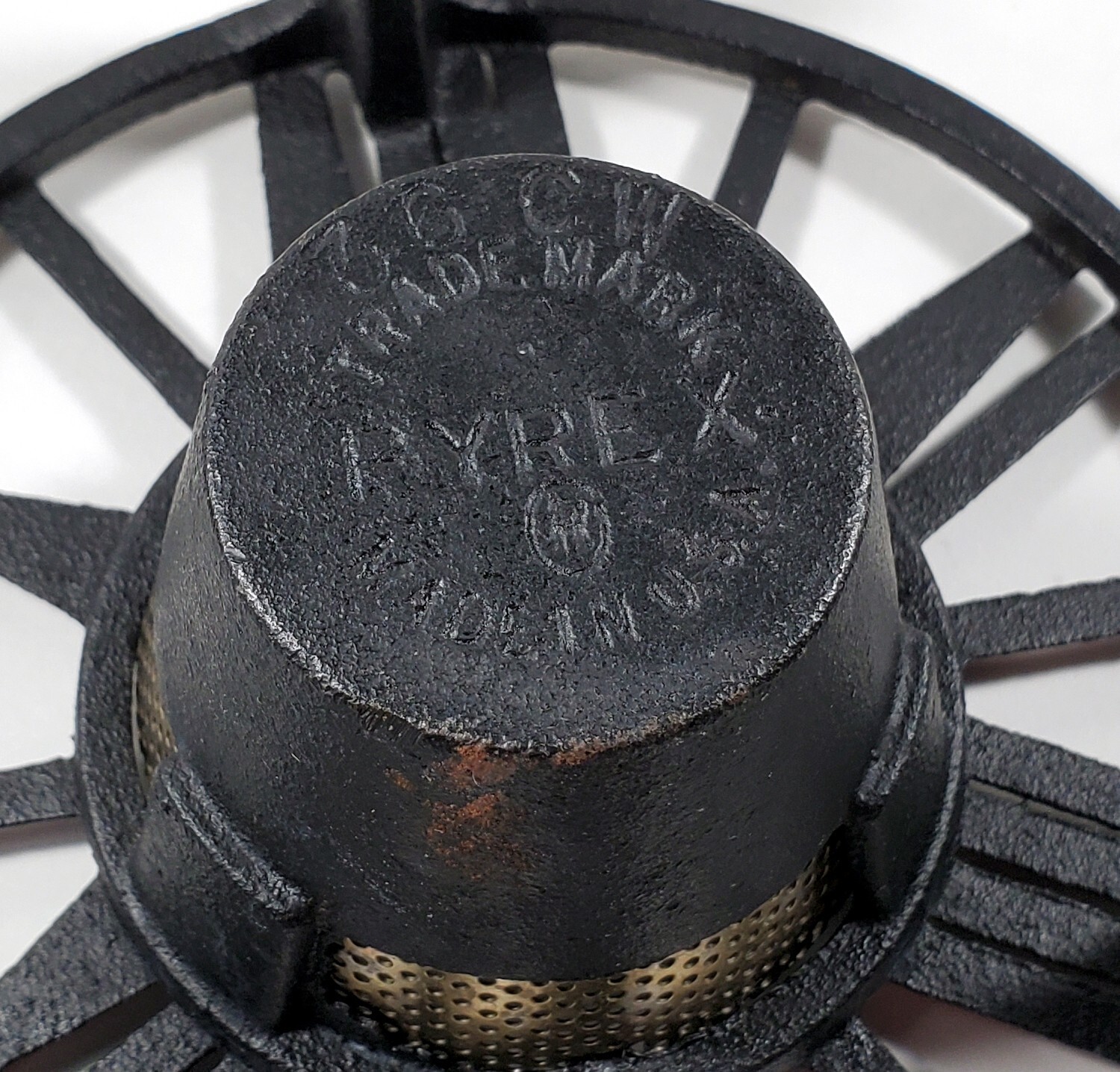 Vintage Pyrex Clock Face Cast Iron Trivet Warming Stand Roman Numerals ...