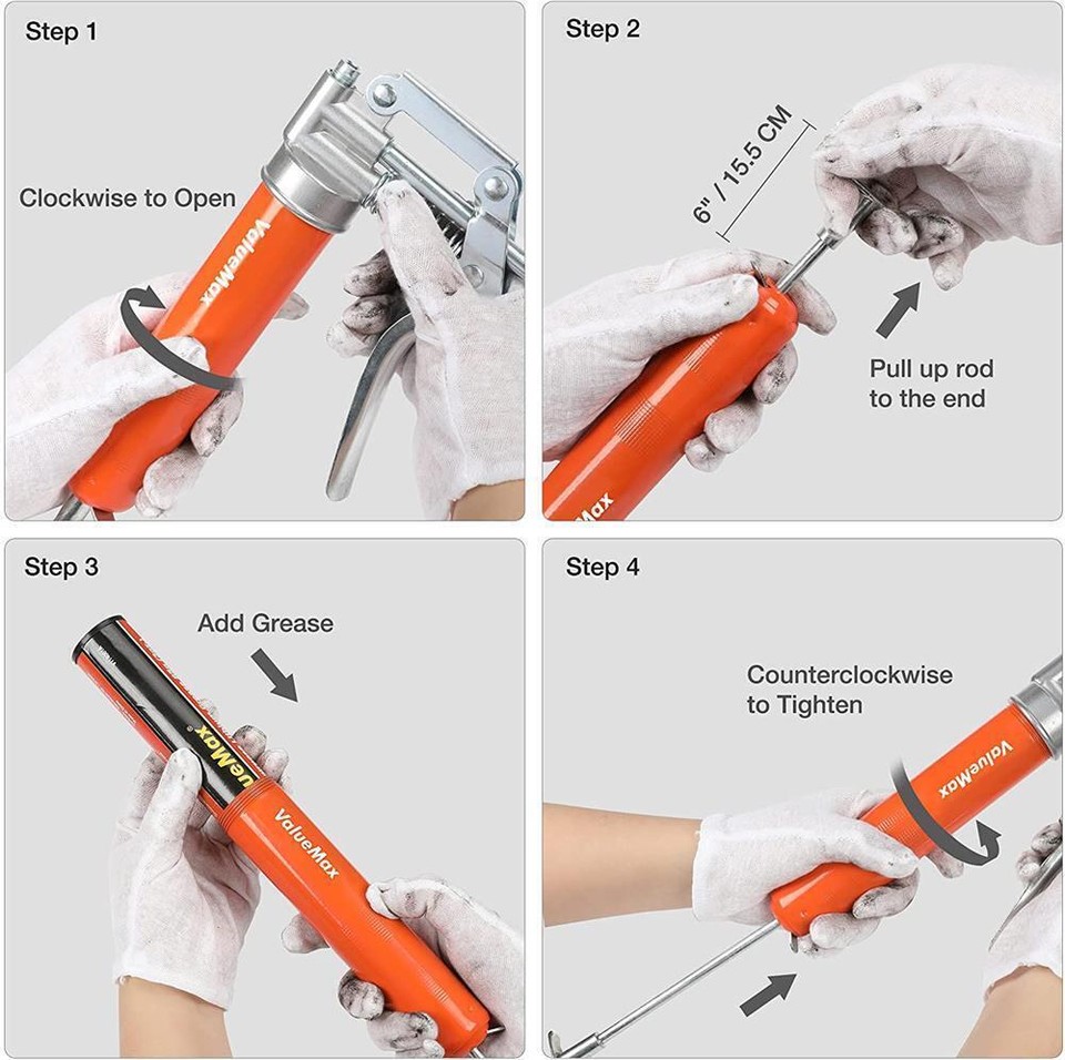 ValueMax Mini Grease Gun Kit (3500 PSI) with 3 OZ Grease, 12'' Flexible ...