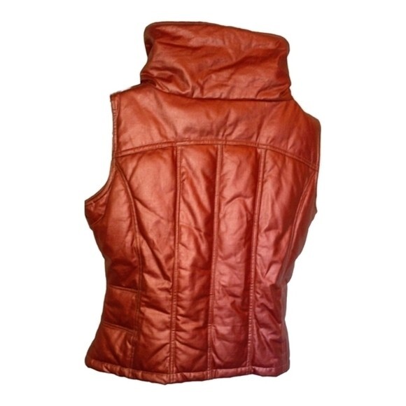 VINTAGE ranchwear metallic copper high collar belted padded puffer vest ...
