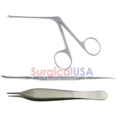 Kit of 3 Ear Forceps + Freer Elevator + Adson Forceps Surgical Dental ...