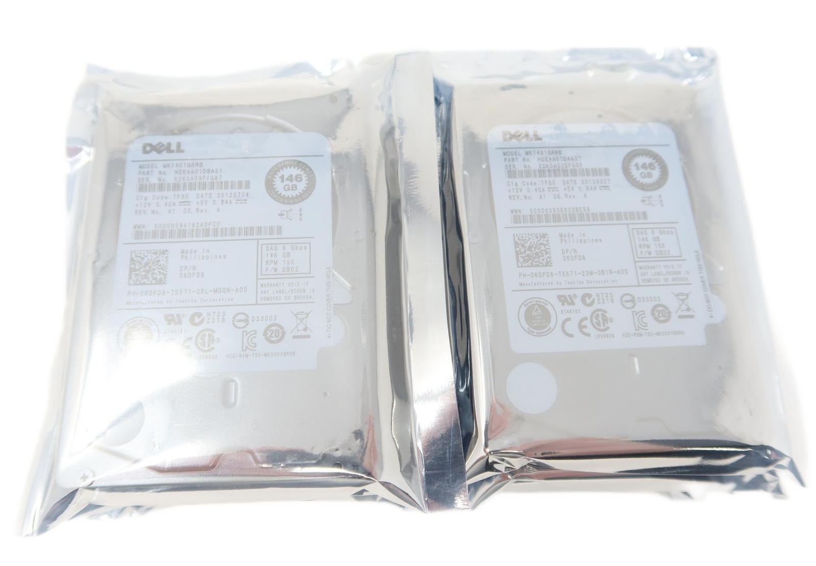 Dell 6DFD8 MK1401GRRB (Lot of 10) 146Gb SAS 6Gbps 15K 2.5" Hard Drive ...