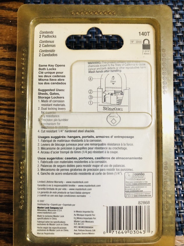 Brand New (2) Master Lock 140T 1-9/16" (40mm) Wide Solid Brass Body ...