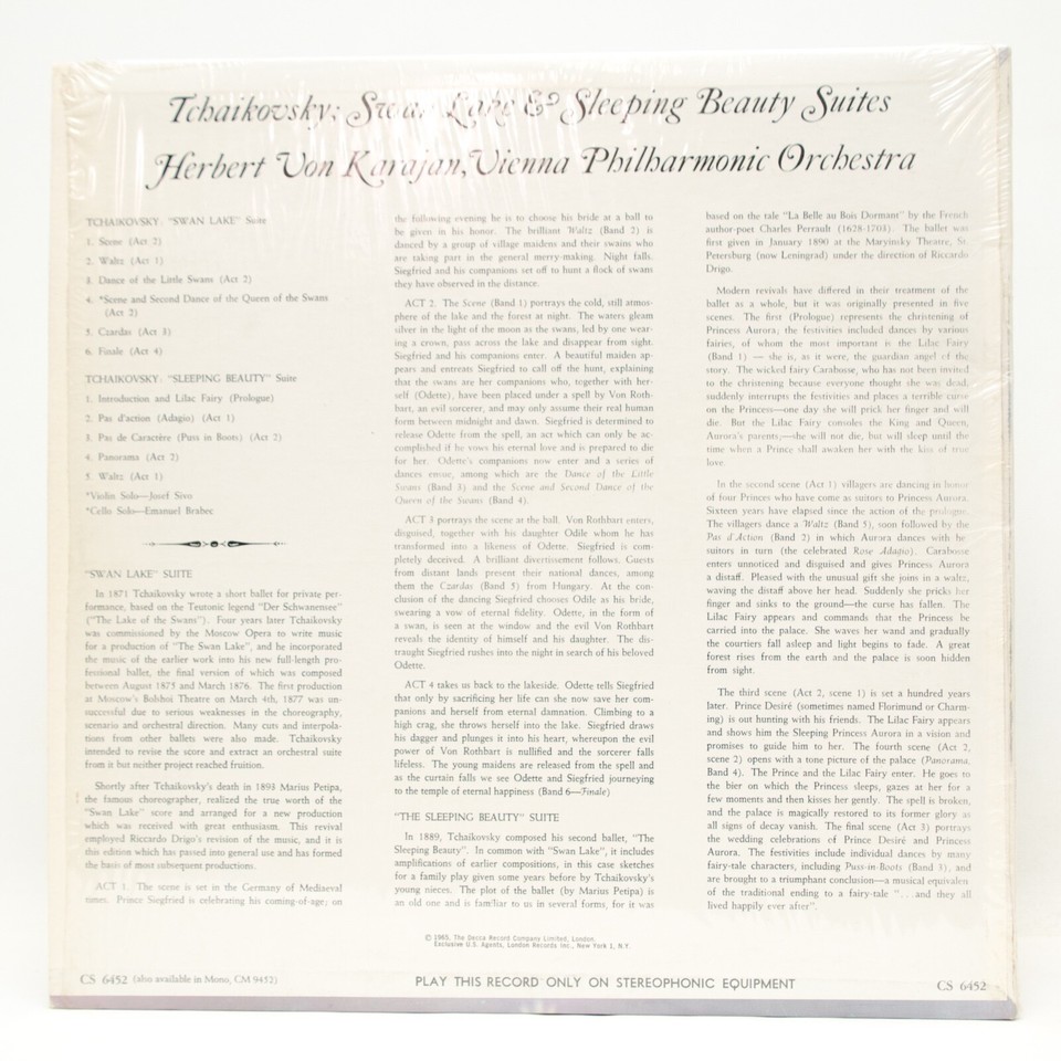 Herbert Von Karajan Swan Lake LP Vinyl Album Record 1965 London CS 6452 ...