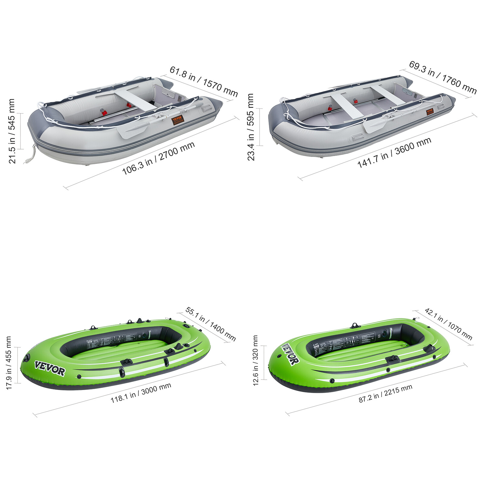 VEVOR Inflatable Dinghy Boat | Grelly UK