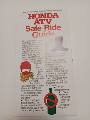 NOS Honda ATV Safe Ride Guide3 4 Wheeler ATC Brochure Safety Pamphlet ...