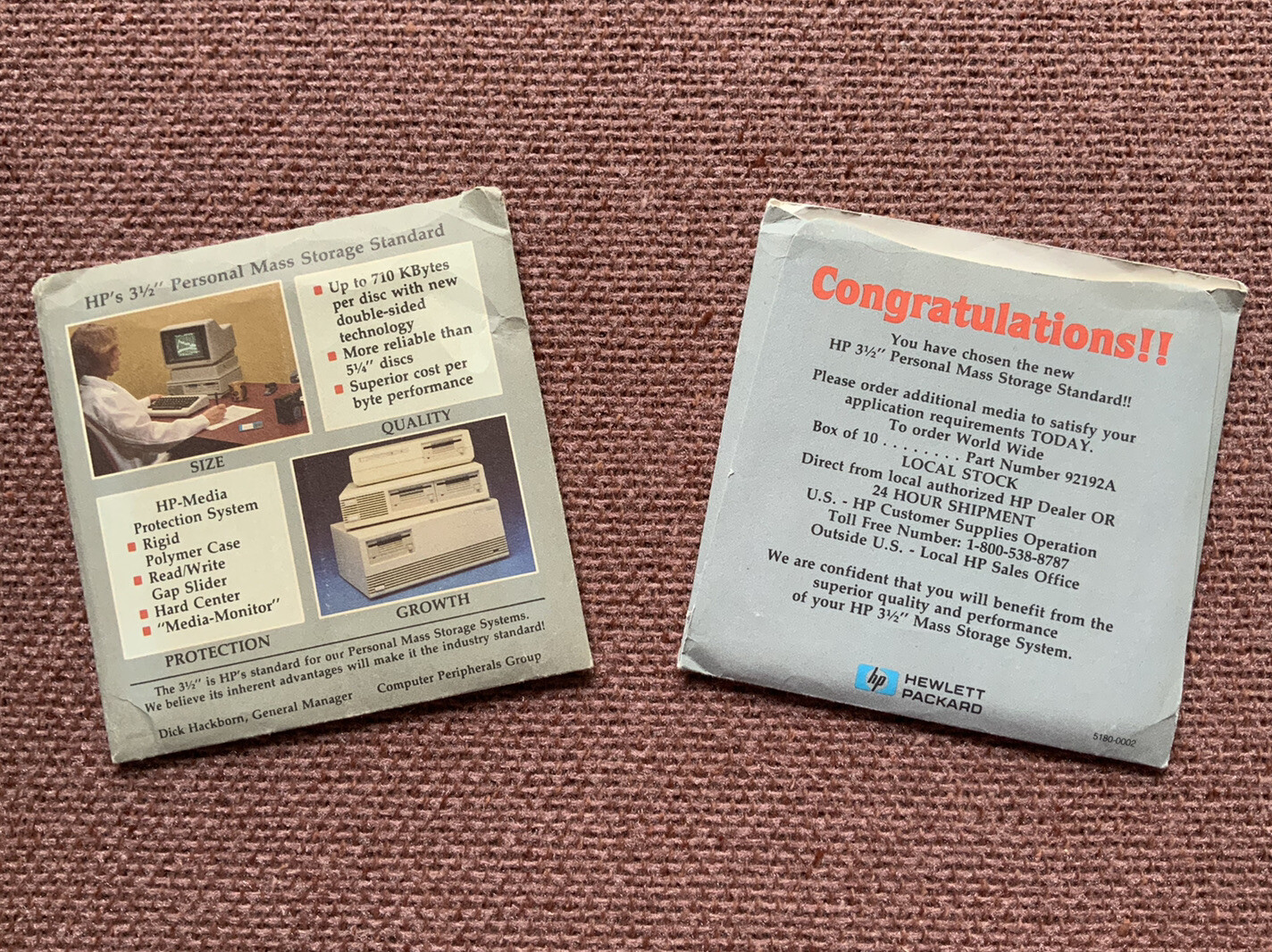 Lot of 2 Paper Sleeves for HP Floppy Disk 3.5" Vintage - SLEEVES ONLY ...