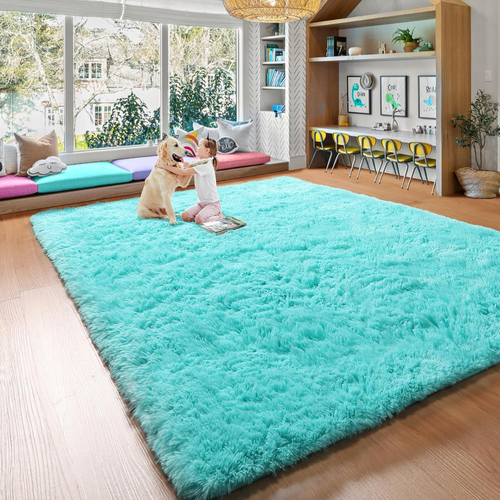 Soft Shaggy Neutral Teal Blue Area Rug 8X10 Large Fluffy Fuzzy Non-Slip ...