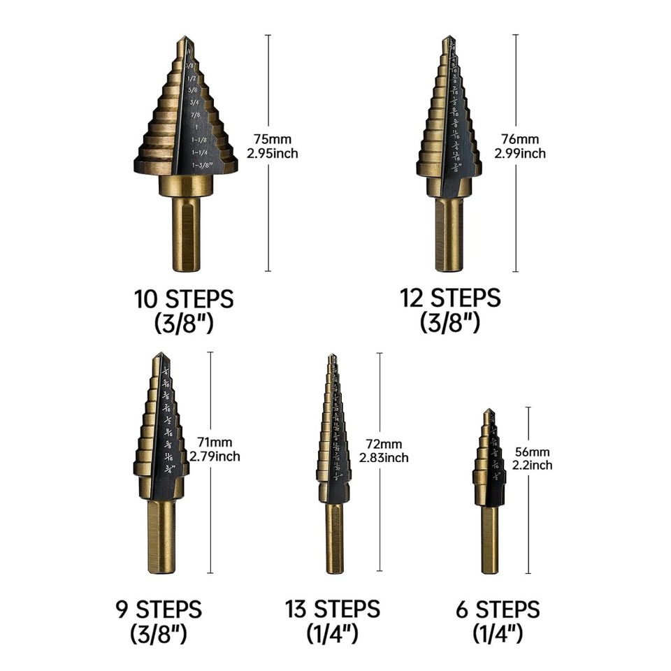 5Pcs HSS Cobalt Hole Large Metal Step Drill Bit Set Titanium Cutter ...