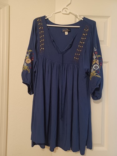 Blue Rain Womens Size M Blue Dress With Embroidered Sleeves | eBay