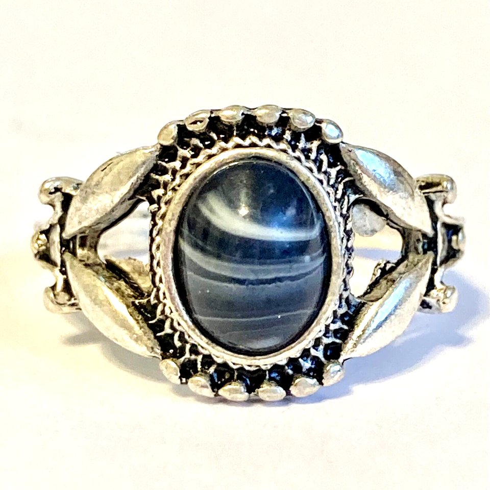 Silver Boho Jasper Goth Cocktail Ring Size 5 Oval Cut Natural Stone ...