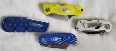 3 Kobalt Husky Box Cutter Pocket Utility Knife Lansky Blade Sharpener ...