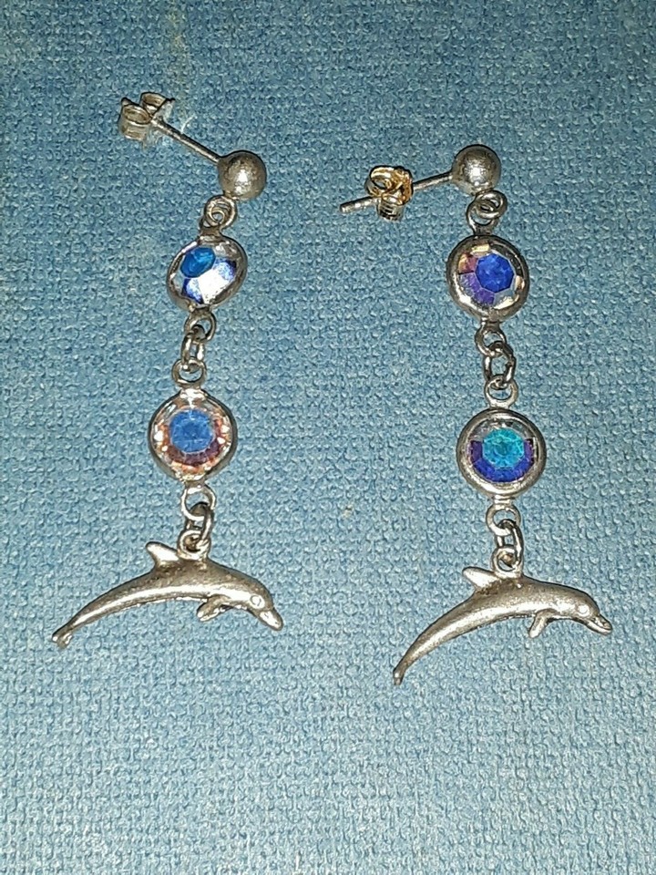 Sterling Silver Crystal Dolphin Dangle Earrings | eBay