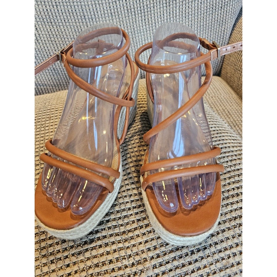 ASOS Design Platform Sandals Wedge Heel Ankle Wrap Buckle Womens 10 | eBay