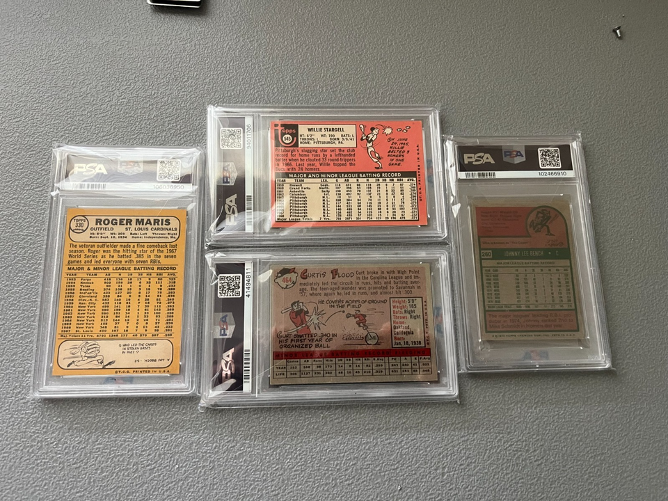 lot of4 psa graded baseball cards-68maris6-75bench8mini-58flood6 ...