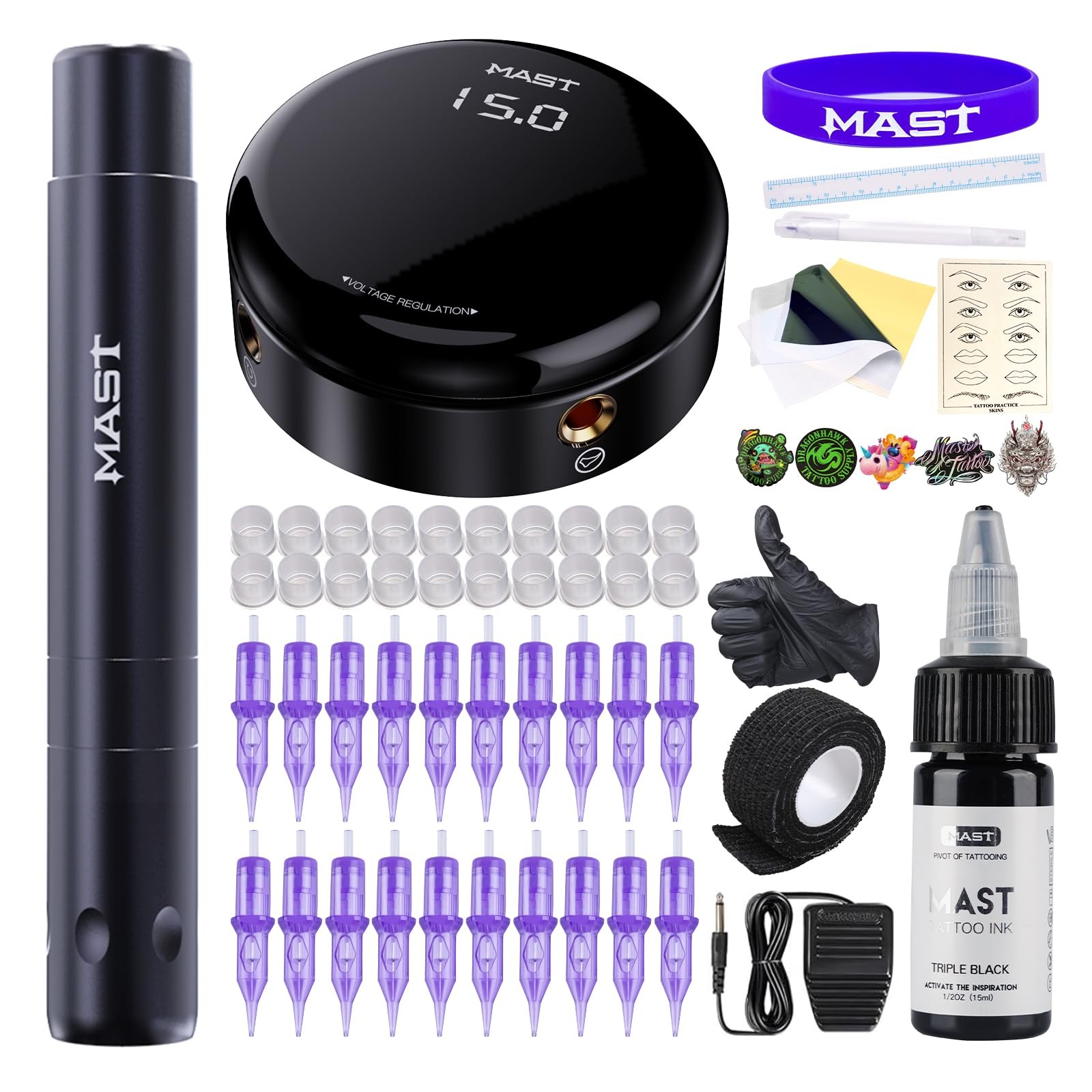 Mast Tour Air Tattoo Machine Kit for Beginners, 15mm Slim Short Rotary ...