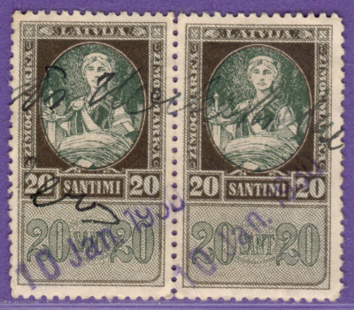 1928 LATVIA 20 SANTIMI PAIR REVENUE STAMPS. WATERMARK SWASTIKA 10039 | eBay