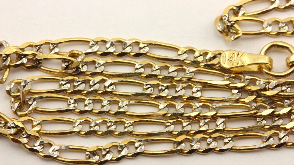 14k two tone gold figaro chain link necklace 18in length 2.40mm width 4 ...