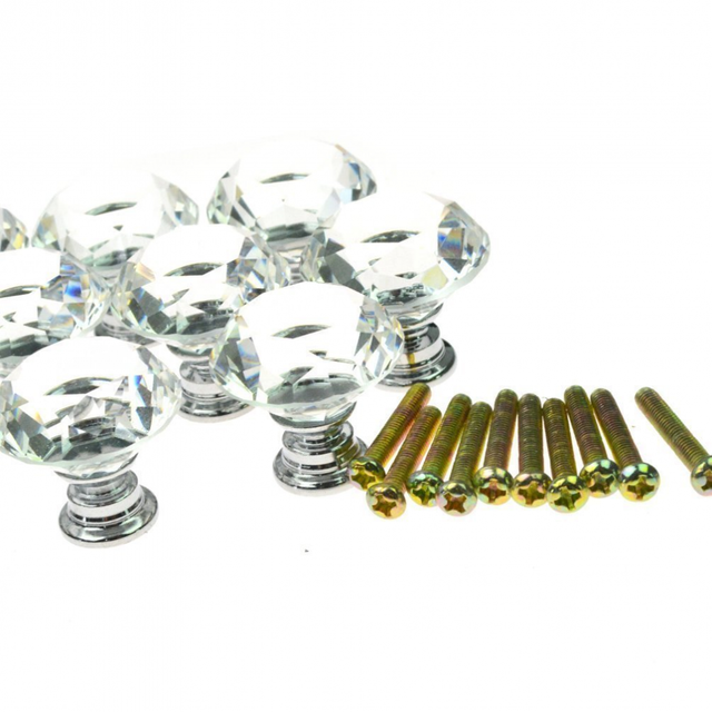 Dxhycc 10 Pcs Crystal Glass Cabinet Knobs 30mm Diamond Shape Drawer for ...