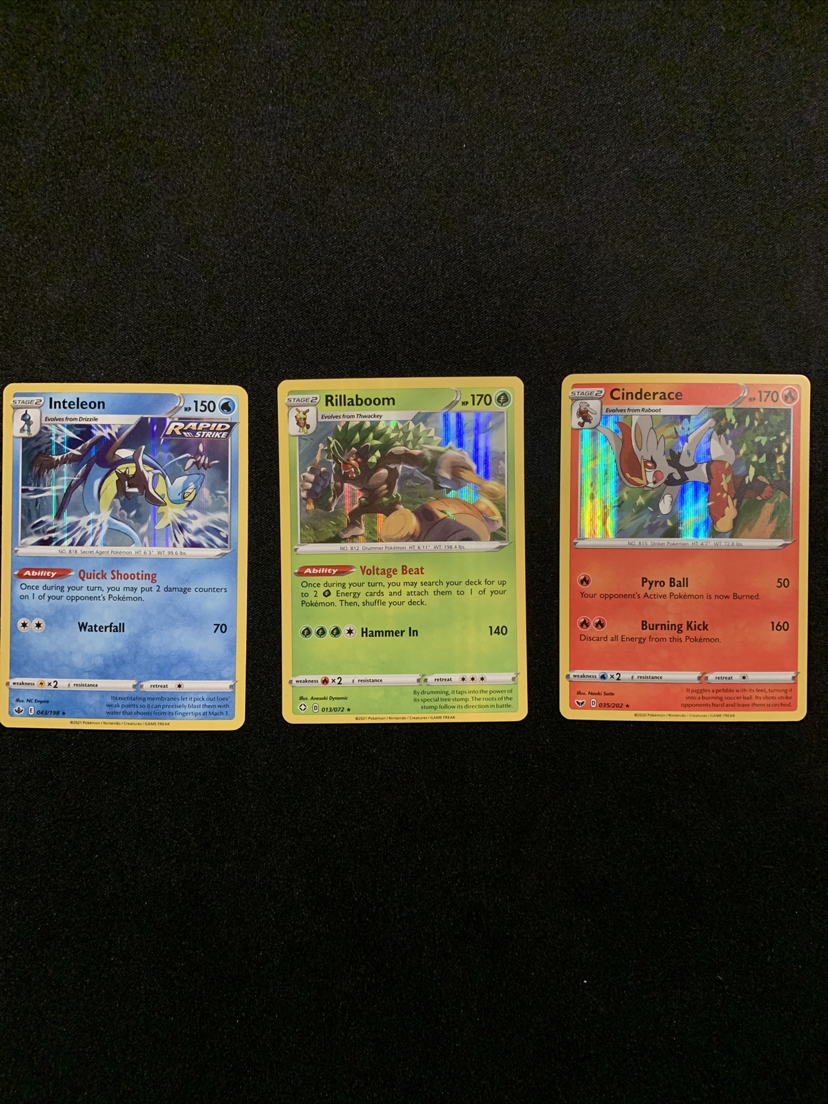 Pokemon 3 Card Set - Rillaboom, Inteleon & Cinderace Holo Rare Pokémon ...