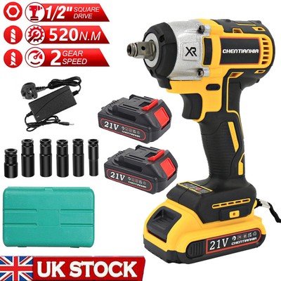 1000Nm 1/2" Cordless Electric Impact Wrench Drill Gun Ratchet Driver 2 ...