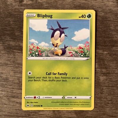 Pokemon Card NM/M Blipbug 017/202 Basic Grass Type 2020 Common | eBay