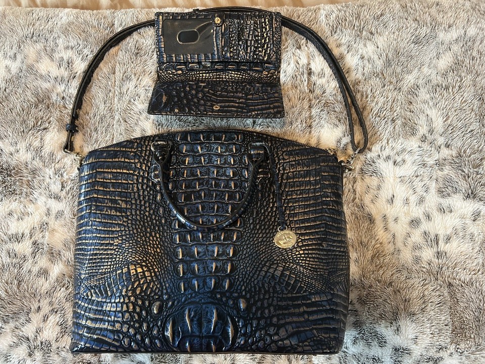 Brahmin Handbag Lazuli Blue Large Duxbury Croc Embossed Satchel Tote w ...