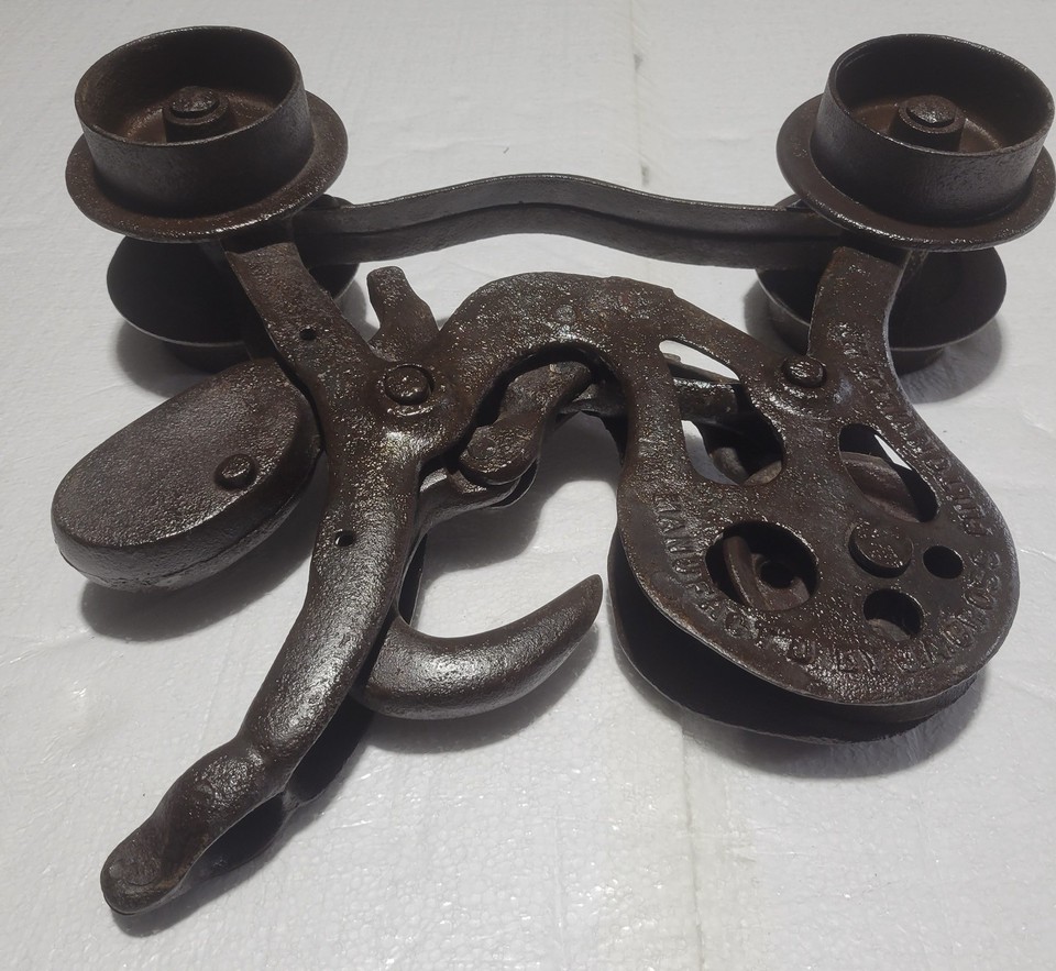 Vintage Cast Iron JA Cross DBL Beam Hay Trolley Barn Pulley Tool ( Pat ...