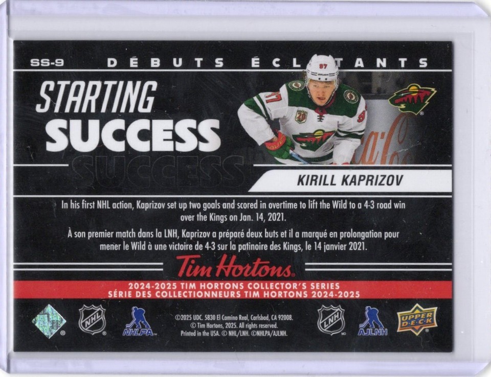 2024-25 Tim Hortons Series Upper Deck Kirill Kaprizov Starting Success SS-9 | eBay