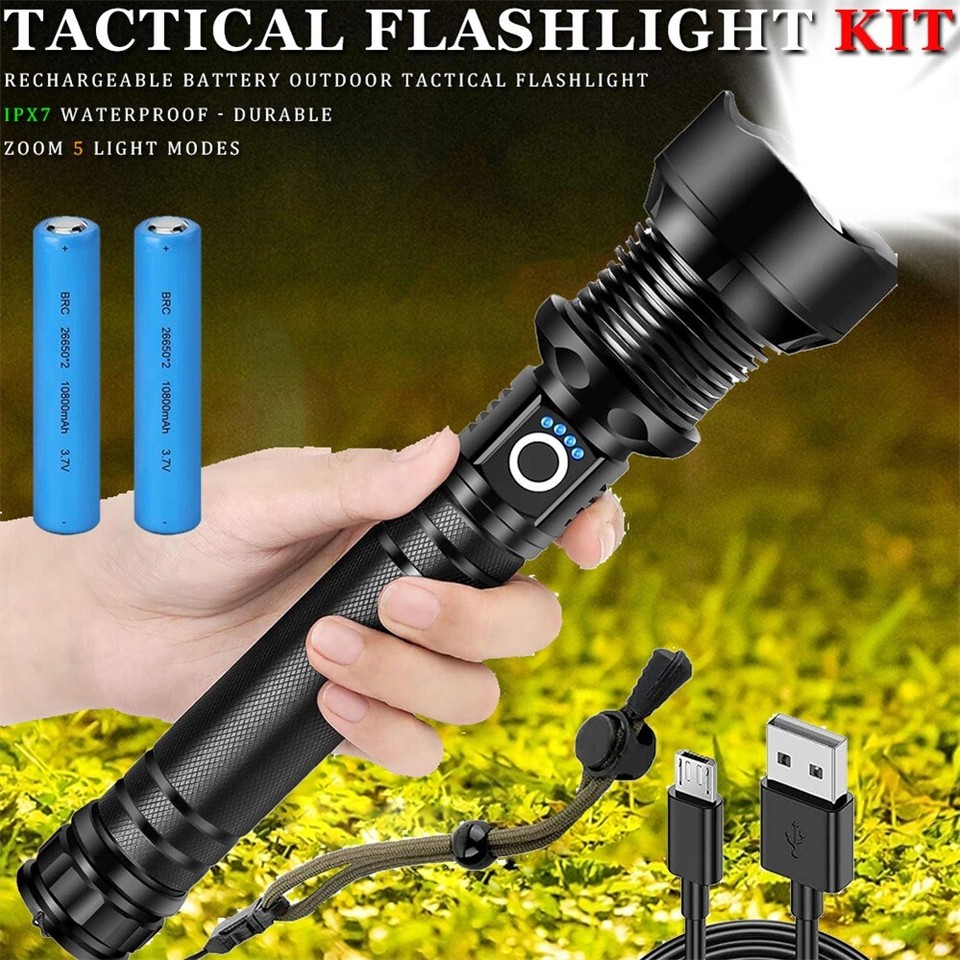 900000 High Lumens Rechargeable USB LED Flashlights Super Bright ...
