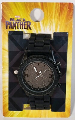 Marvel Comics Black Panther Wrist Watch Silicone All Black Band Buckle ...