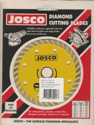 JOSCO Diamond Saw Blade Turbo 100mm 105mm 4" Wet Dry Cut clay brick ...